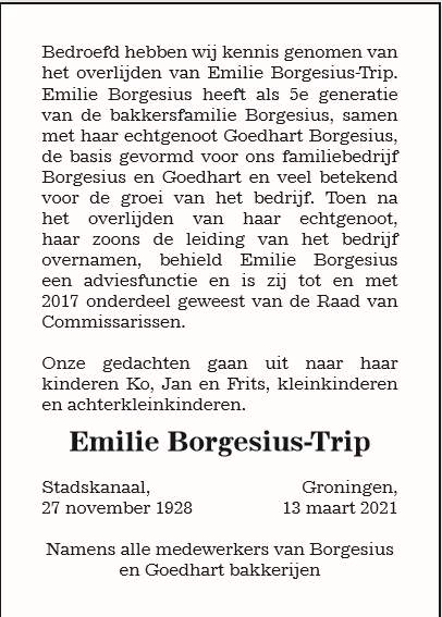 Emilie Borgesius-Trip overleden